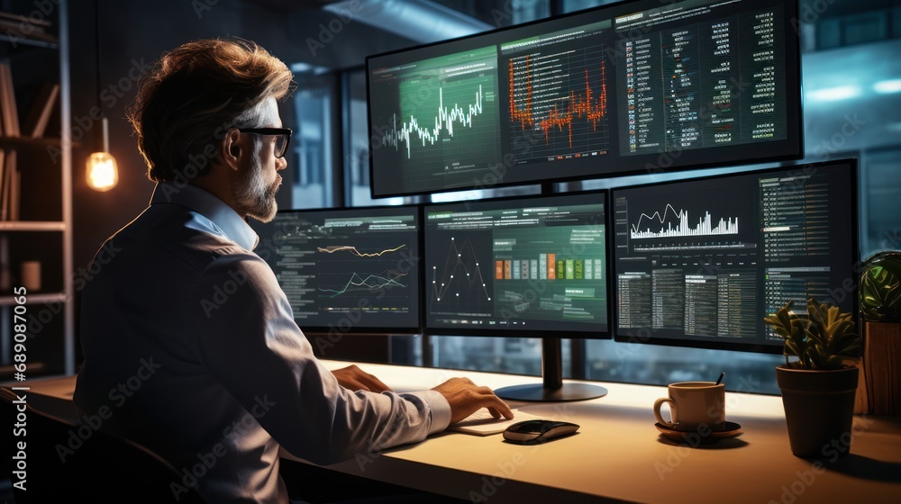 analyst uses computer and dashboard for data business analysis and Data ...