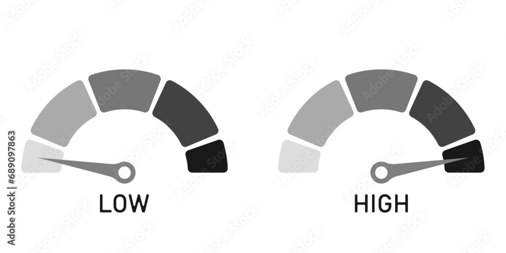 Speedometer scale vector set. Risk meter icons set. Business ...