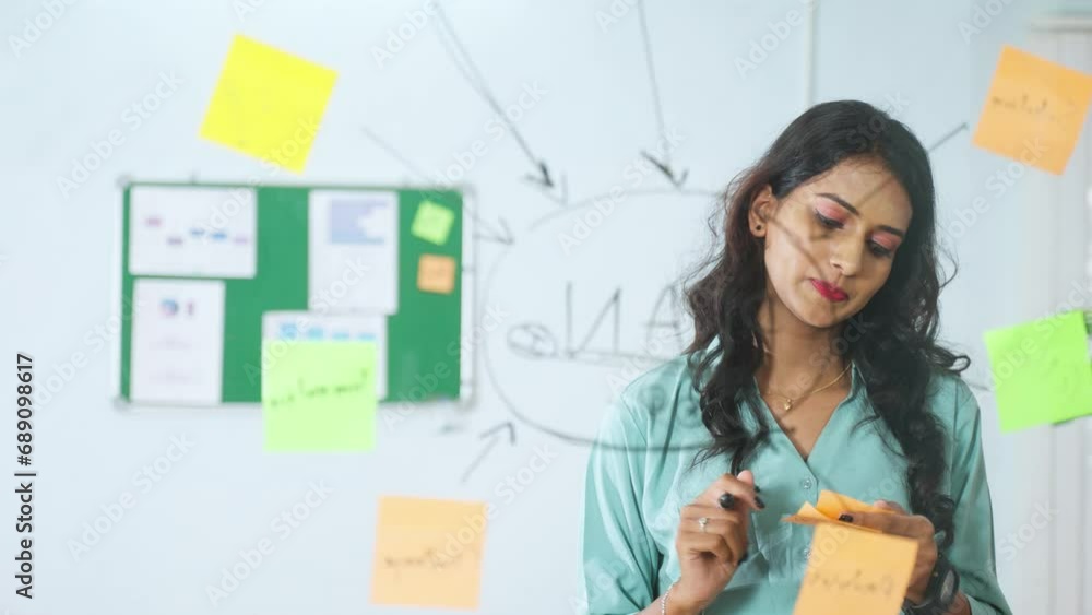 young Indian woman planning at office for project completion or ...
