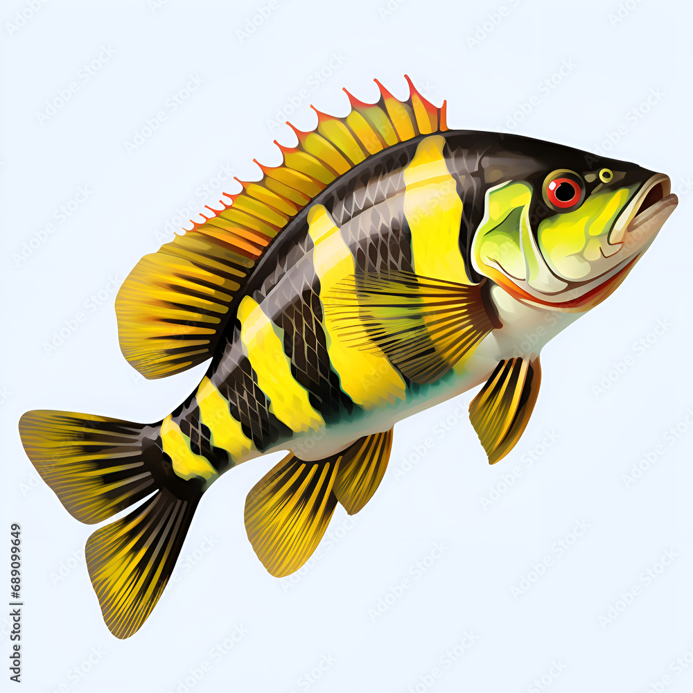 Oscar fish isolated on white background, Shimmering Serenity ...