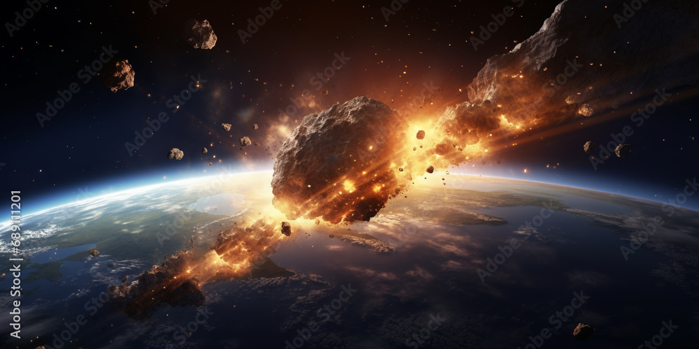 Cataclysmic scene of a massive meteorite entering Earth's atmosphere ...