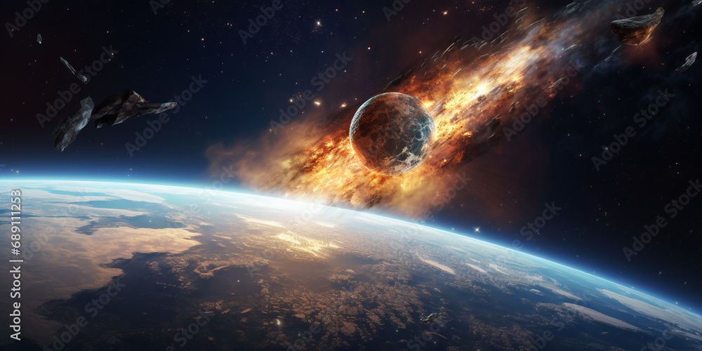 Cataclysmic scene of a massive meteorite entering Earth's atmosphere ...