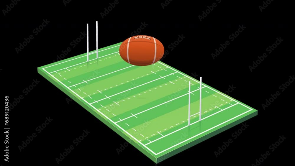 Animation of an old leather oval rugby ball bouncing in a loop on a ...