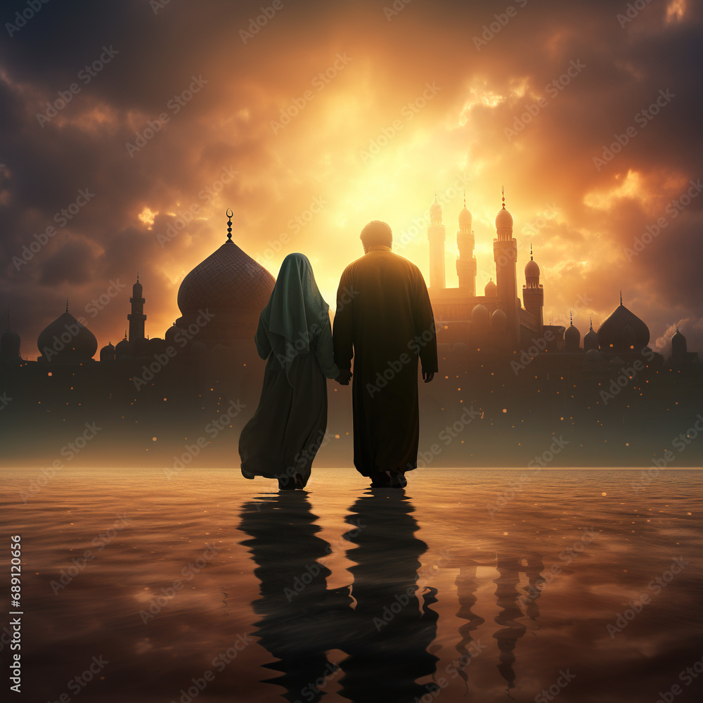 Prayer, islam and worship with man in mosque for god, holy quran and ...