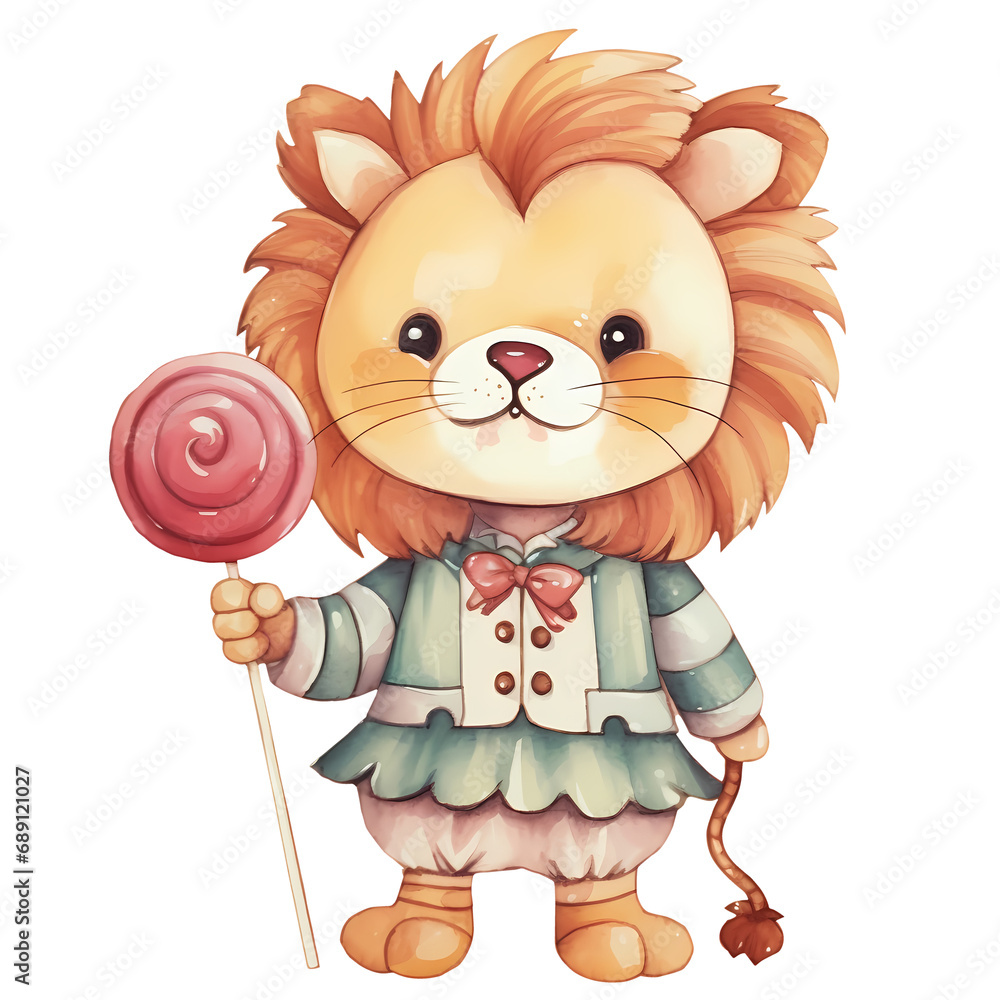 Cute Lion Lollipop Watercolor Clipart Illustration Stock Illustration ...