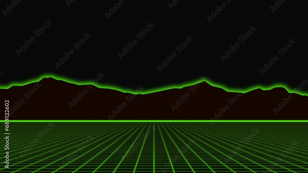 Retro themed animated video, a green line moving forward loop and a ...