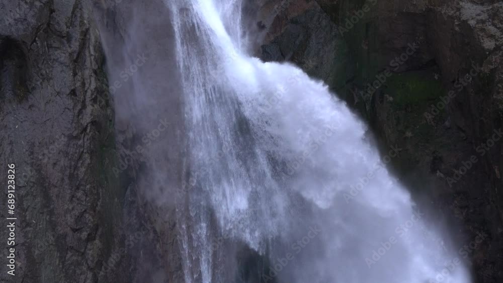Waterfall splash of “Shomyo Falls” in the Northern Japanese Alps. It's ...