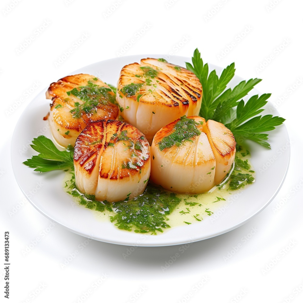 Professional food photography of Seared Scallops with Herb Sauce ...
