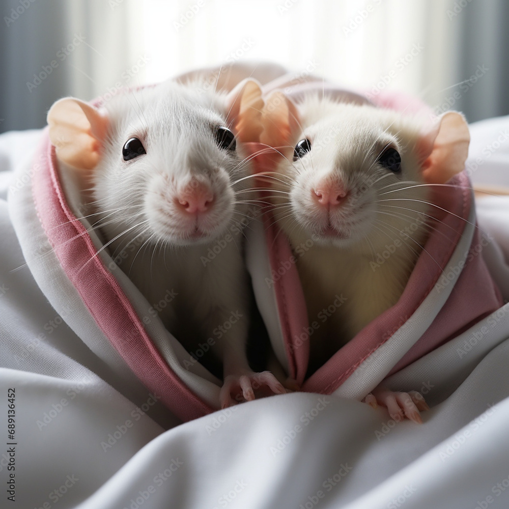 beautiful photo of 3 rats, black and white color, anime style created ...
