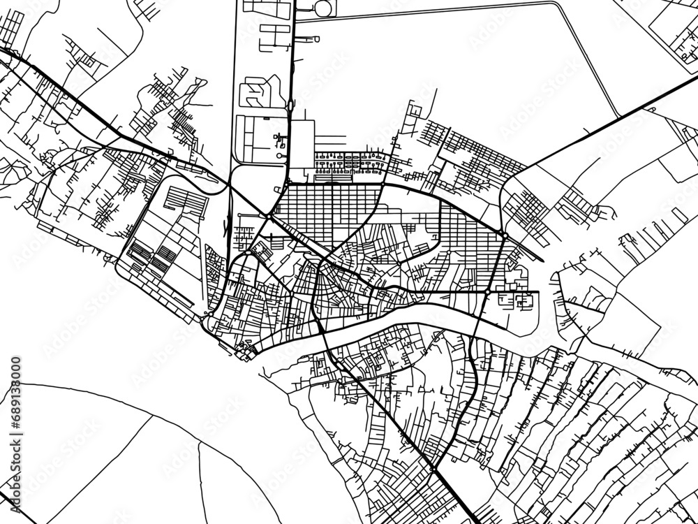 Vector road map of the city of Khorramshahr in Iran with black roads on ...