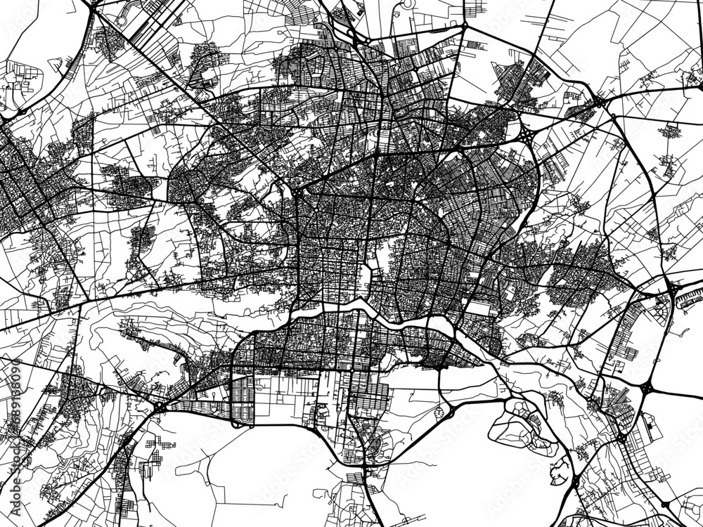 Vector road map of the city of Isfahan in Iran with black roads on a ...
