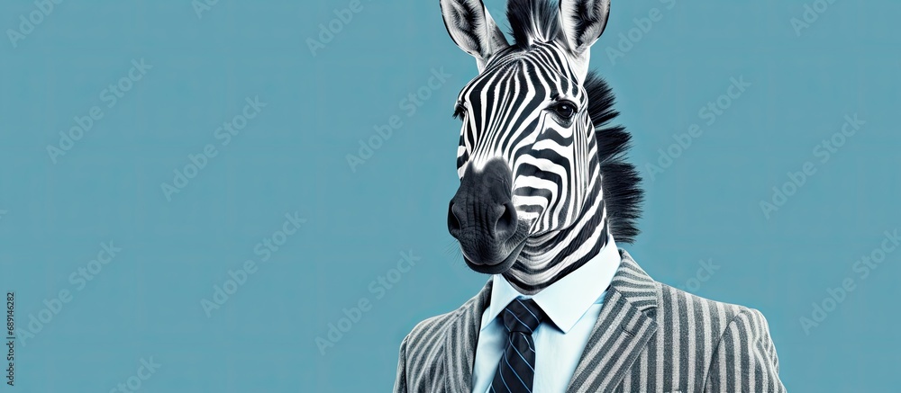Humorous zebra head on human body art collage with clip art Copy space ...