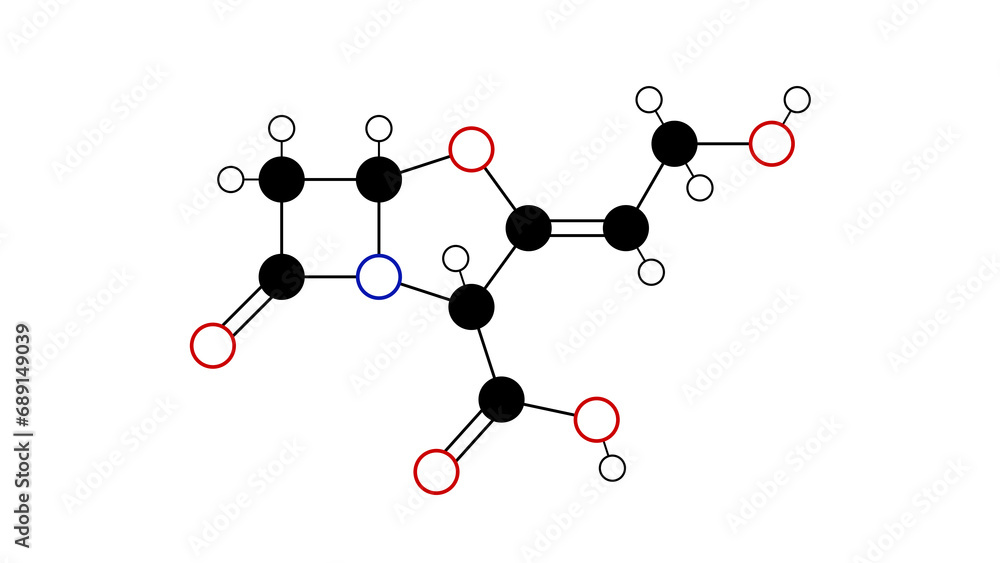 clavulanic acid molecule, structural chemical formula, ball-and-stick ...