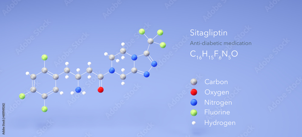 sitagliptin molecule, molecular structures, anti-diabetic medication ...