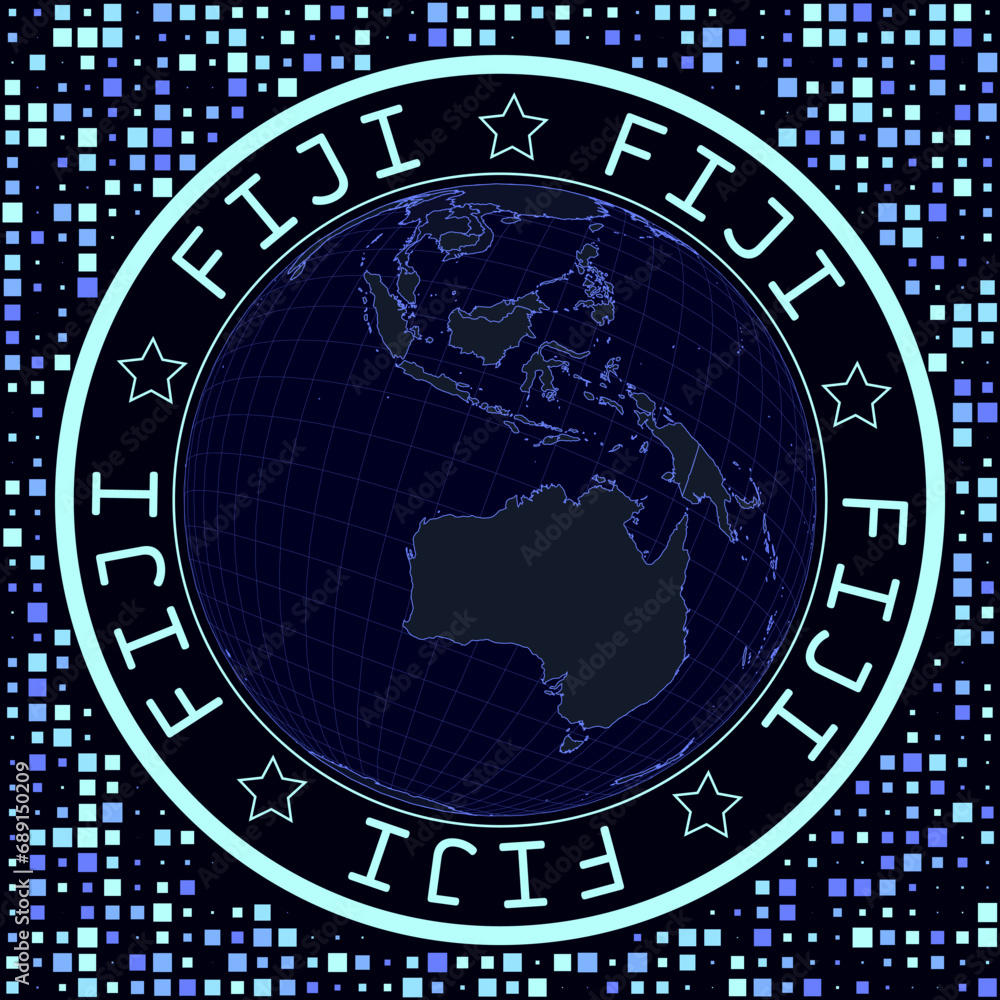 Fiji on globe vector. Futuristic satelite view of the world centered to ...