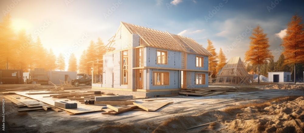 Building new homes in a housing development Copy space image Place for ...