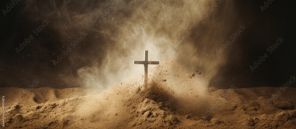Drawing of cross in ash symbolizing religion sacrifice redemption Jesus ...