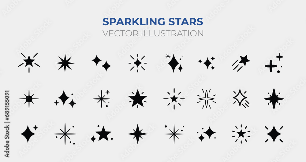 Sparkling Stars. Retro futuristic sparkle icons collection. Set of star ...