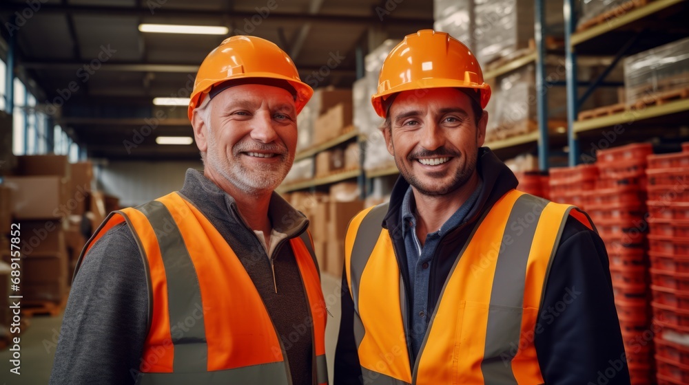 Employees wearing uniforms In the construction industry, factory ...