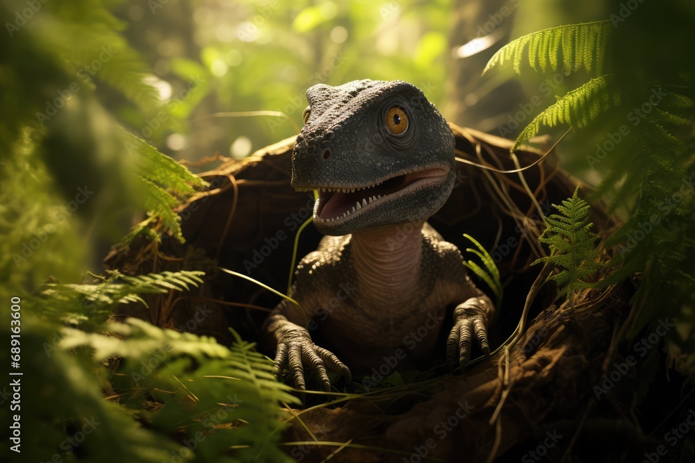 Aigenerated Baby T Rex Hatches In Jurassic Forest Habitat Stock Photo ...