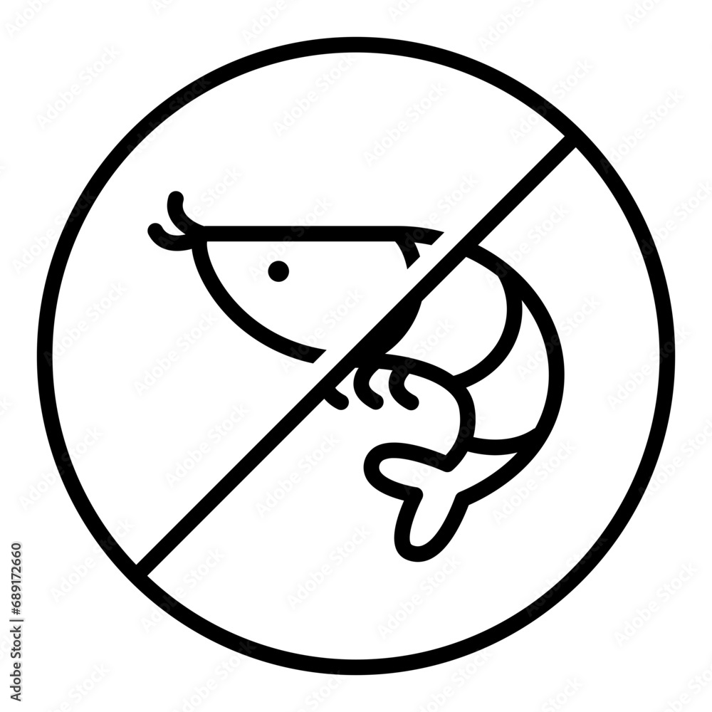 Black single round shrimp free thin line icon, simple allergy ...