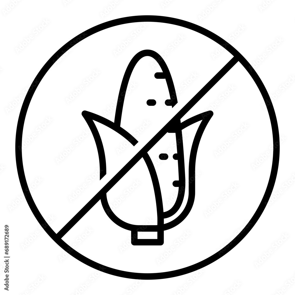 Black single round corn free thin line icon, simple allergy ingredient ...