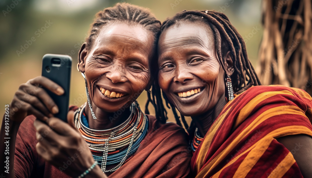 African tribe duo sharing laughter, embodying tranquility Stock Photo ...