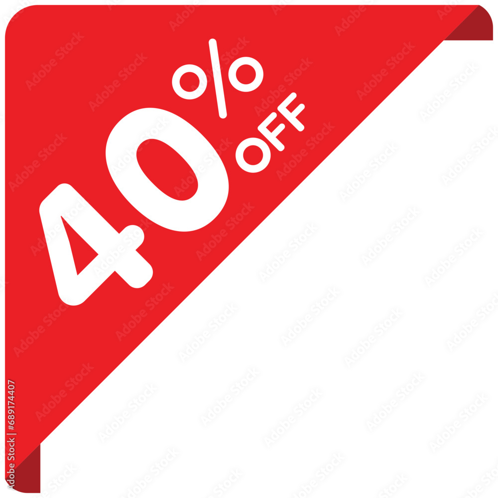 Single red 40% corner price tag icon, simple round shopping sale label ...