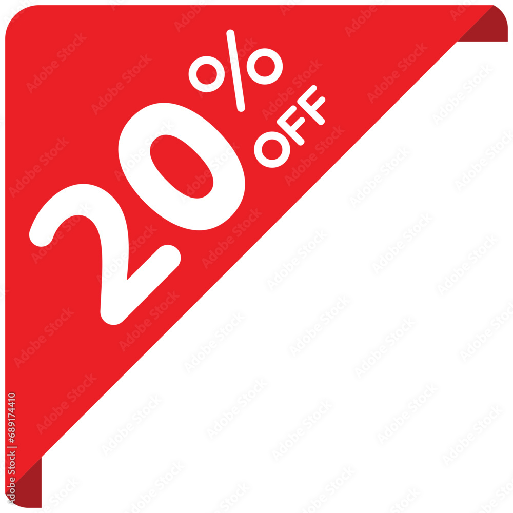 Single red 20% corner price tag icon, simple round shopping sale label ...
