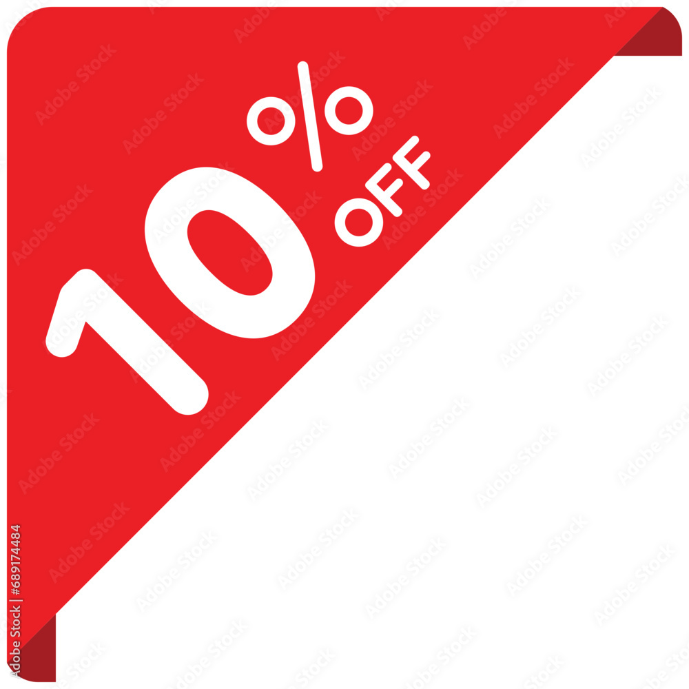 Single red 10% corner price tag icon, simple round shopping sale label ...