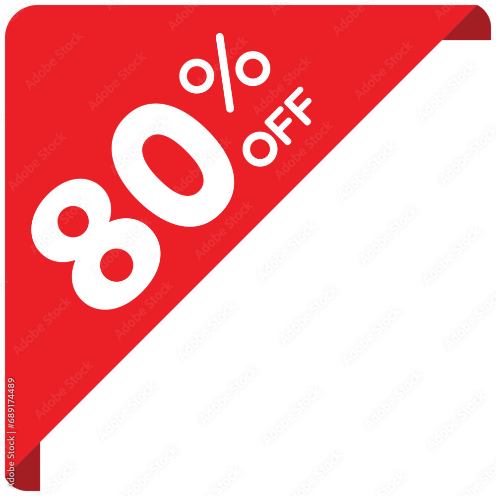 Single red 80% corner price tag icon, simple round shopping sale label ...