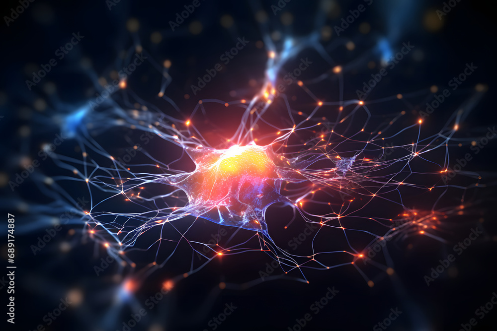 Fictitious glowing brain background with neural links network. representing artificial ...