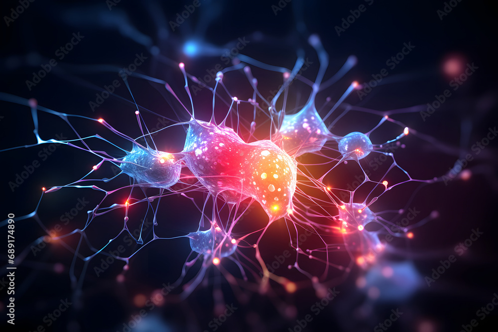 Fictitious glowing brain background with neural links network. representing artificial ...