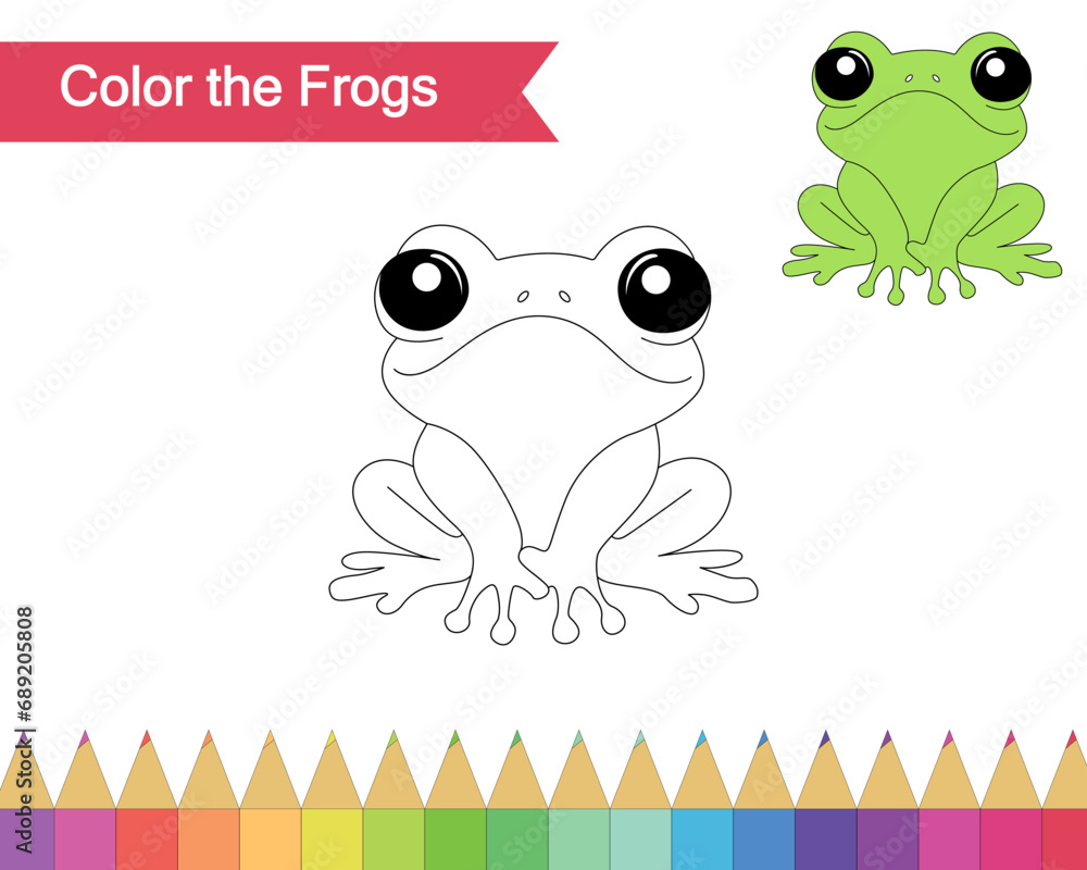 Coloring page for Frogs vector illustration. Kindergarten children ...