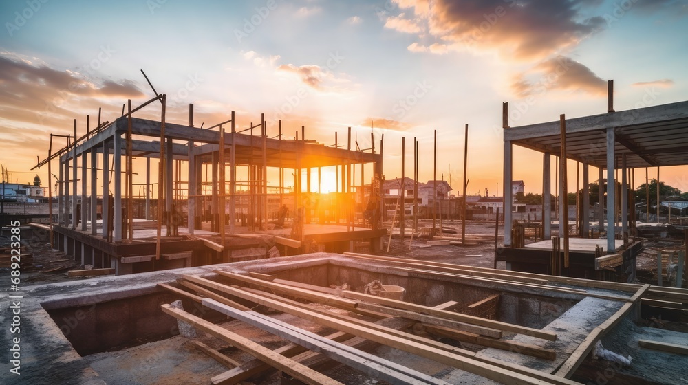 Construction site and sunset , structural steel beam build large ...