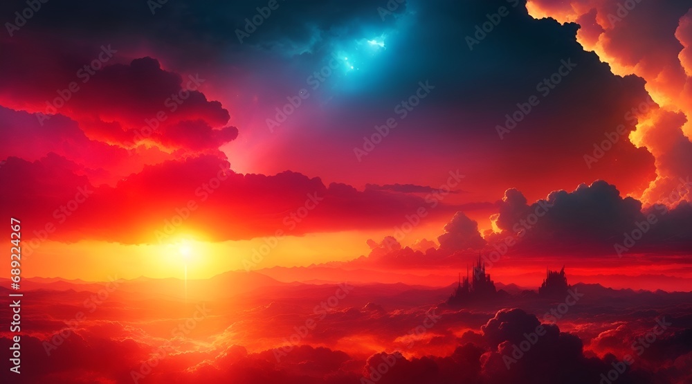 Sunset is a deep black. Evening sky with dramatic clouds. Space for ...