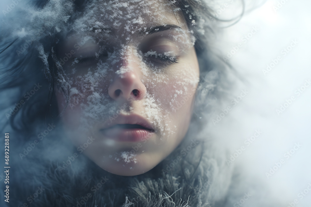 The phenomenon of frosty breath visible in cold air - highlighting ...