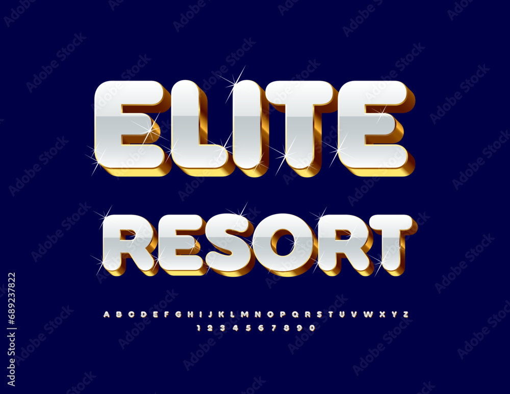 Vector stylish advertisement Elite Resort. Chic White and Gold 3D Font ...