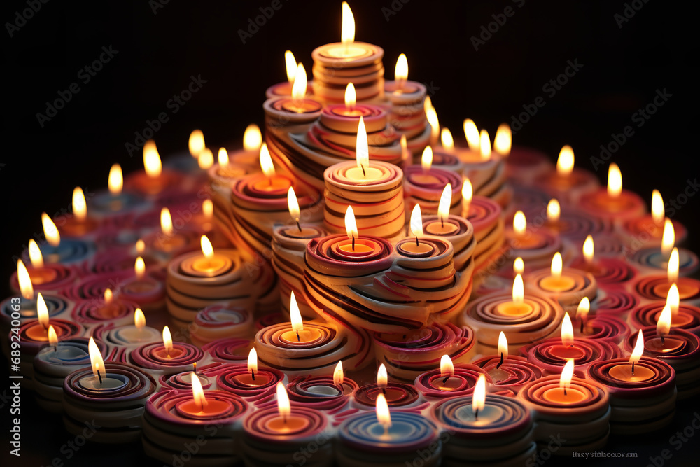 An artistic display of candles arranged in a mesmerizing spiral pattern ...
