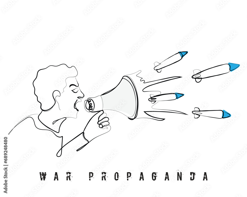 hand drawn line art vector of a man shouts into a megaphone, launching ...