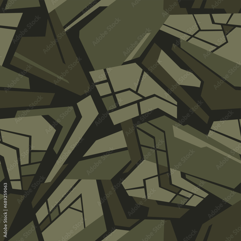 Geometric camouflage seamless pattern. Abstract modern chaotic camo ...