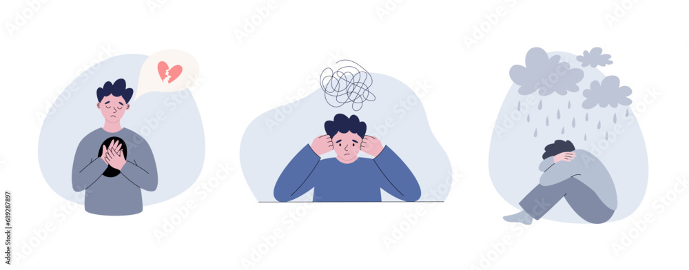 Sad men. Man suffering from broken heart, overthinking man, man sitting ...