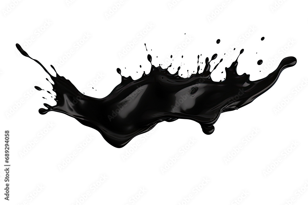 Abstract black ink liquid splashing, drops, brush strokes, stain grunge ...