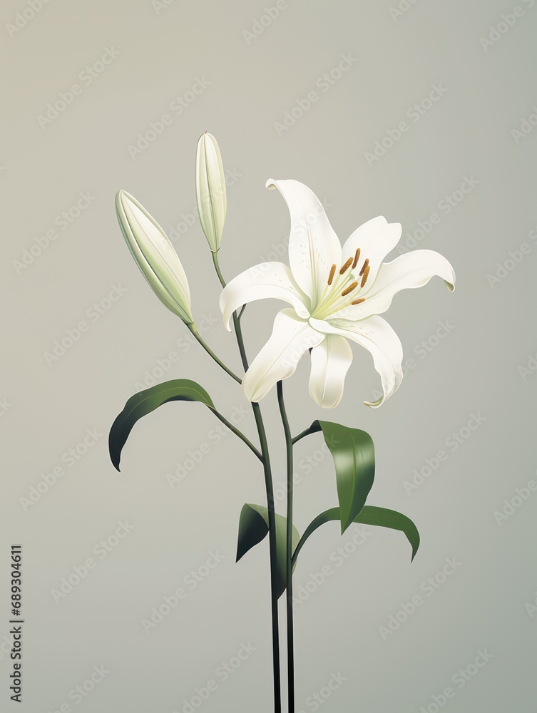 Minimalist lily flower with a monochromatic, clean color scheme and ...