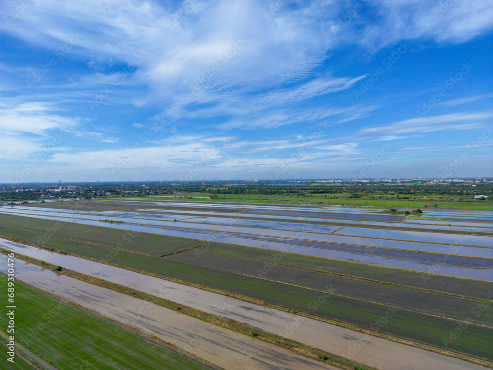 Aerial view the landscape greenfield of a lot of agriculture fields ...
