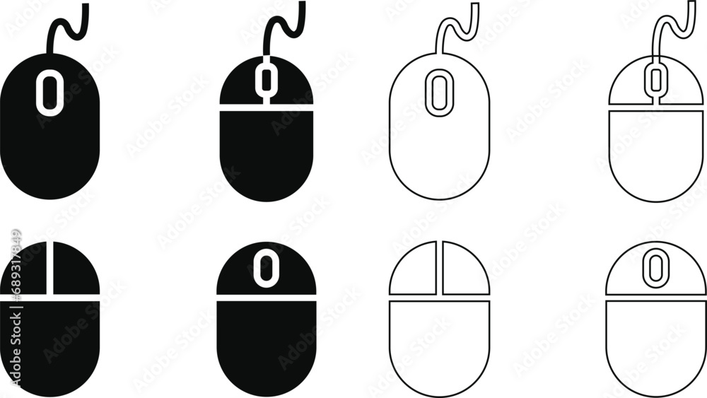 Computer mouse icon set isolated on transparent background. Vector in ...