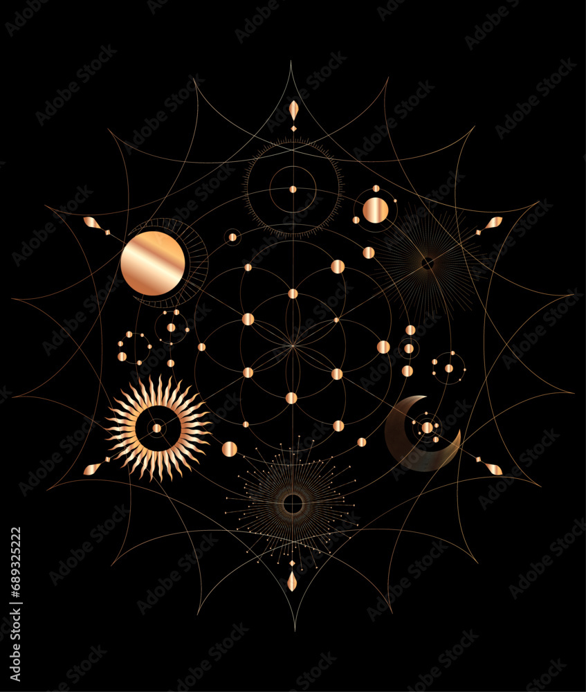 Gold flower of life art - visualization of sacred geometry vector ...