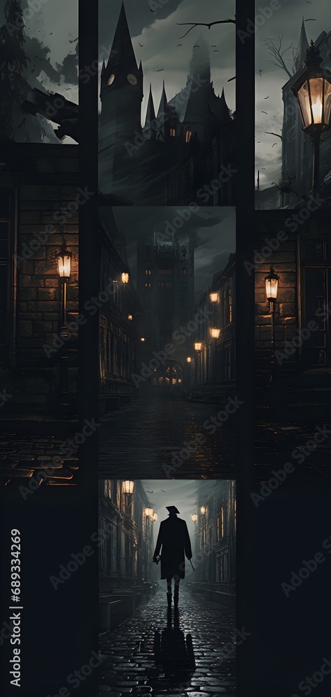 Dark Academia aesthetic collage, dim green black moon landscape, gothic ...