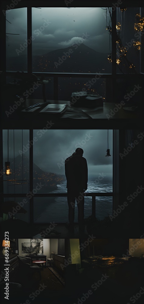 Dark Academia aesthetic collage, dim green black moon landscape, gothic ...