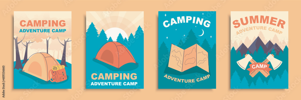 Summer camping cover brochure set in flat design. Poster templates with ...